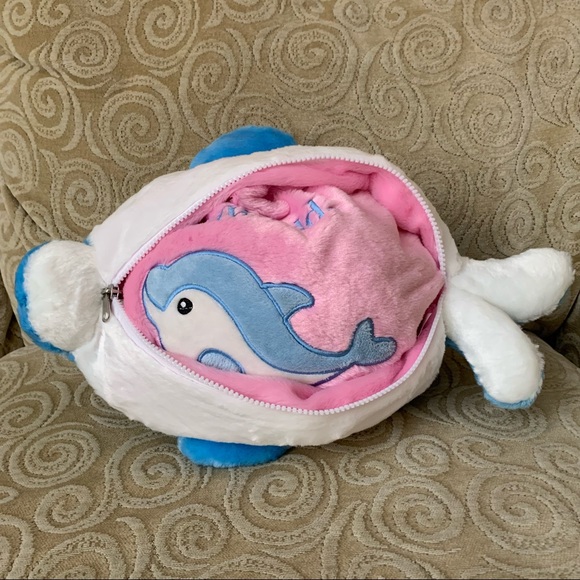 Seaworld | Toys | Seaworld Blue Dolphin Plush Reversible Pink Pillow ...